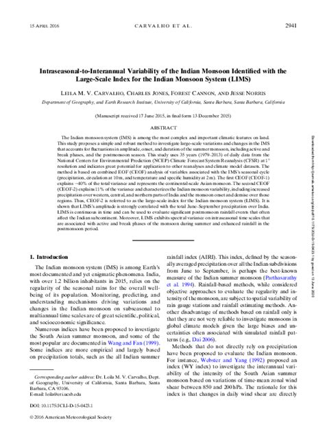 Pdf Intraseasonal To Interannual Variability Of The Indian Monsoon