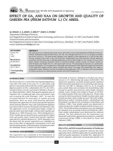 Pdf Effect Of Ga3 And Naa On Growth And Quality Of Garden Pea Pisum