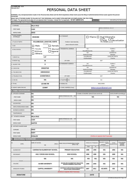 Cs Form No 212 Sample Pdf Government Justice