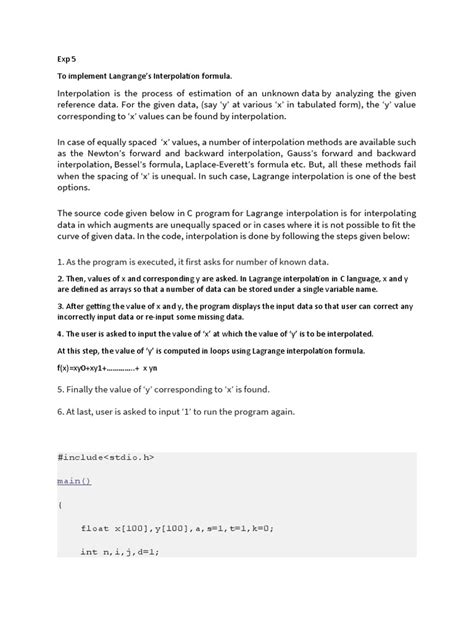 Exp 5 Lagrangeinterpolation Pdf Interpolation Software Development