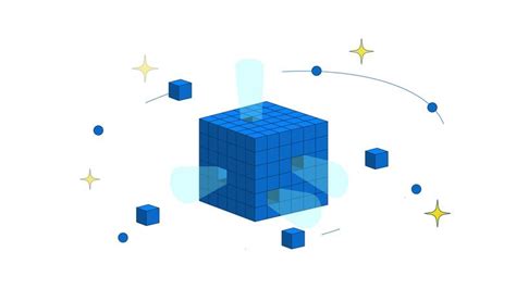 Digital Data Cube With Orbiting Blocks And Sparkles 2d Cartoon Object Animation High Tech
