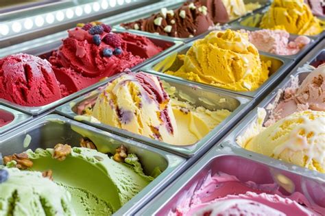 Colorful Gelato Scoops Arranged In A Traditional Gelateria Display