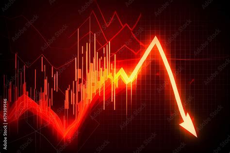 Financial Market Graph Chart Going Down Trend Red Arrow Down With Fire Explosion From Investment