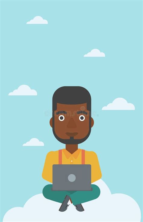 Man Using Cloud Computing Technology Stock Vector Illustration Of Character Data