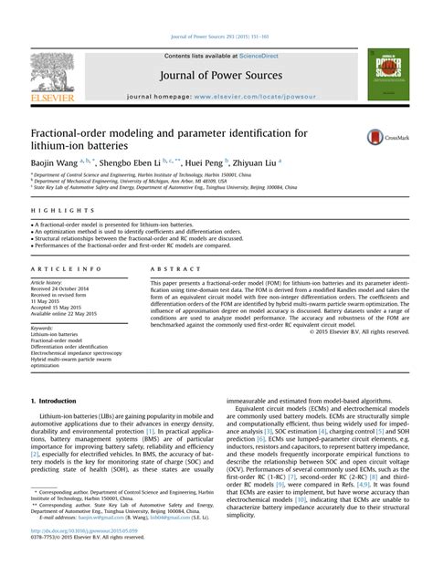 Pdf Fractional Order Modeling And Parameter Identification For Lithium Ion Batteries