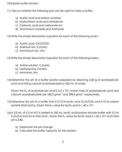 Solved 10 Explain Buffer Solution 11 Discuss Whether The