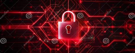 Cybersecurity Overlay Padlock In Red For Password Concept Connections And Wires Around Padlock