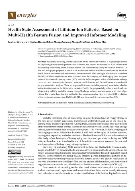 Pdf Health State Assessment Of Lithium Ion Batteries Based On Multi