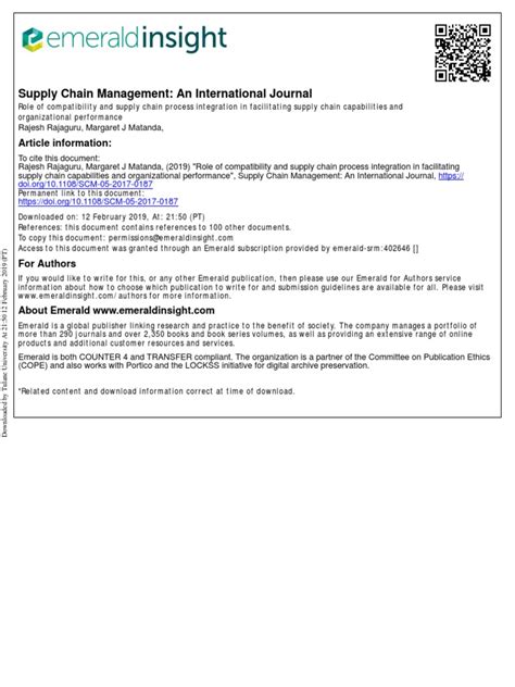 Role Of Compatibility And Supply Chain Process Integration In Facilitating Supply Chain