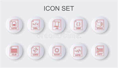 set line ppt file document xls js mp3 xsl msg and raw icon vector