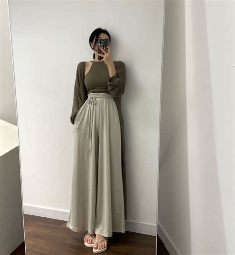 찰랑찰랑허리잘록 허리끈 하이웨스트 밴딩 와이드 팬츠 에이블리