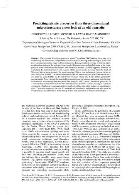 Pdf Predicting Seismic Properties From Three Dimensional Microstructures A New Look At An Old