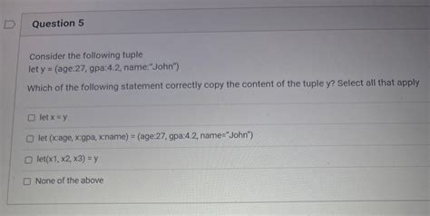 solved question 5consider the following tuplelet age 27