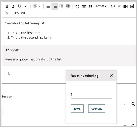 Resetting Numbering In A List Documentation Brightspot Cms