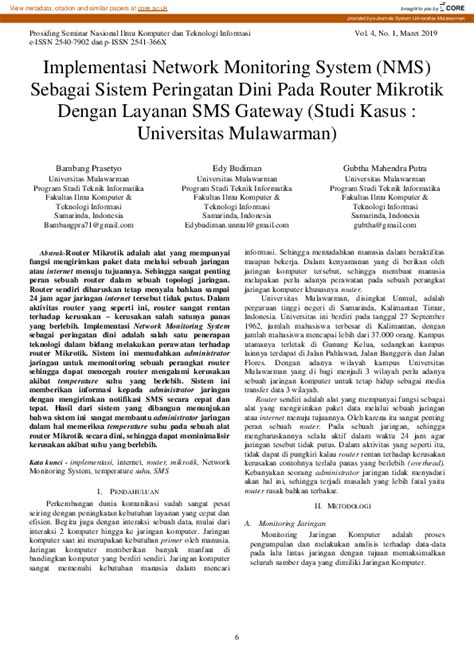 Pdf Implementasi Network Monitoring System Nms Sebagai Sistem Peringatan Dini Pada Router