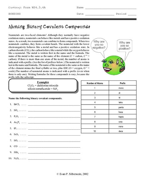 Naming Binary Covalent Compounds Worksheet For 10th Higher Ed