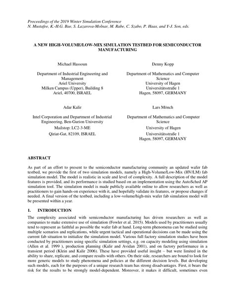 Pdf A New High Volumelow Mix Simulation Testbed For Semiconductor Manufacturing