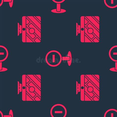 Set Monitor With Location Marker And Stop Sign On Seamless Pattern Vector Stock Vector