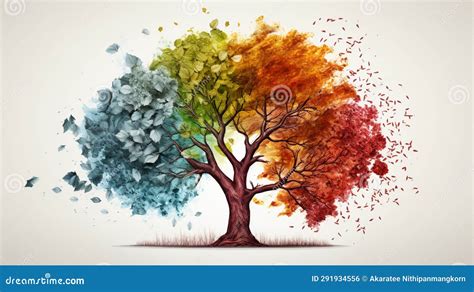 Season Change On Tree Represent Change Time Through Year Stock Illustration Illustration Of
