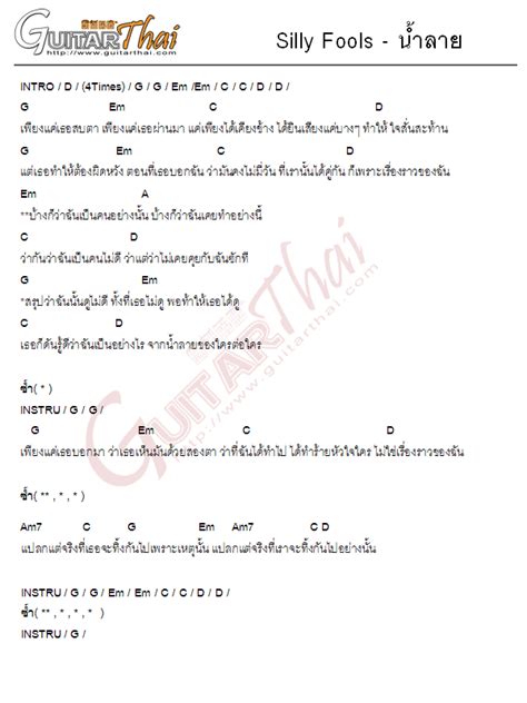 คอร์ด น้ำลาย Silly Fools คอร์ดเพลง กีตาร์