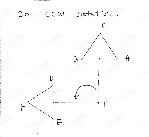 solved triangle abc is rotated 90° cour arclockwise about point p to