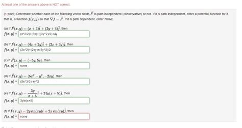 Solved At Least One Of The Answers Above Is Not Correct 1