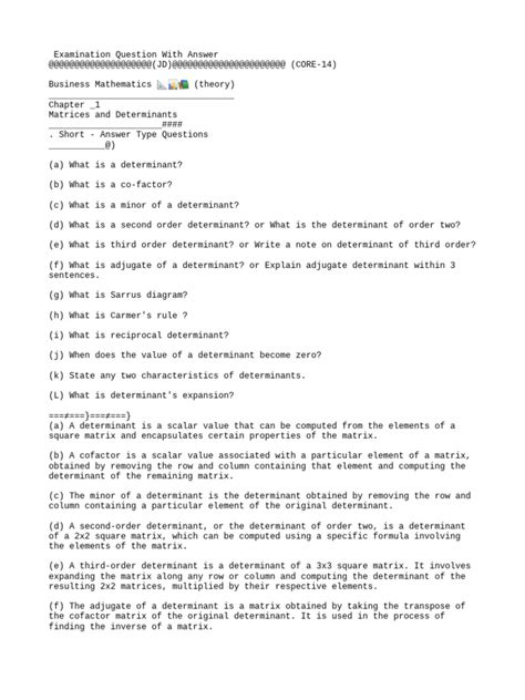 Business Mathematics Theory Pdf Matrix Mathematics Determinant