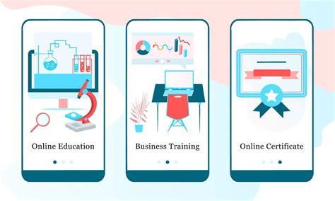 Mobile App Onboarding Screens Set For Online Education Business Training Online Certificate