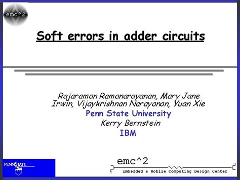 Soft Errors In Adder Circuits Rajaraman Ramanarayanan Mary
