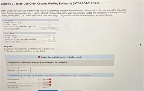 Solved Xercise Algo Job Order Costing Working Chegg Com