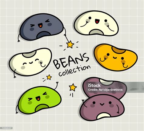카와이 콩 컬렉션 귀여운 카와이 캐릭터 만화 스타일의 행복한 콩 카와이 콩과 식물 강낭콩 콩 녹두 문자 가공의 인물에 대한 스톡 벡터 아트 및 기타 이미지 Istock