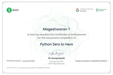 Ive Completed The Python Zero To Hero Course On Guvi 🐍🔥 Ive Earned A