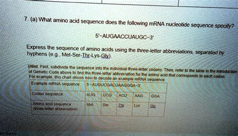 solved what amino acid sequence does the following mrna nucleotide
