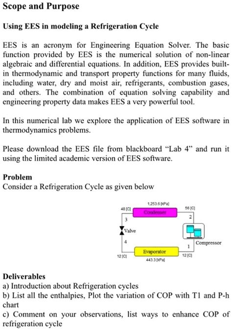 Solved Scope And Purpose Using Ees In Modeling A Refrigeration Cycle Ees Is An Acronym For