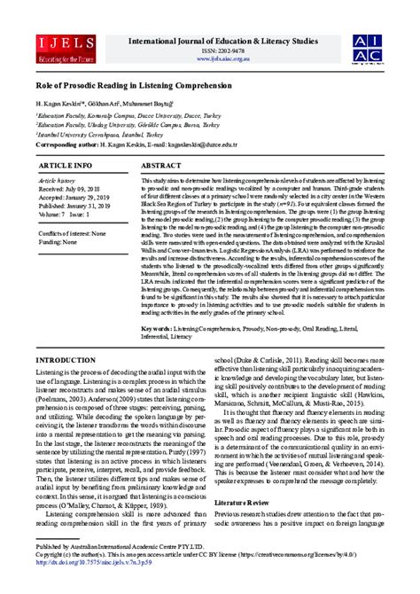 Role Of Prosodic Reading In Listening Comprehension