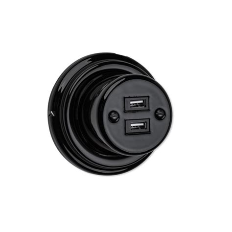 Rustic Ceramic Wall Mounted USB Socket In Retro Style Black Antica Alkri