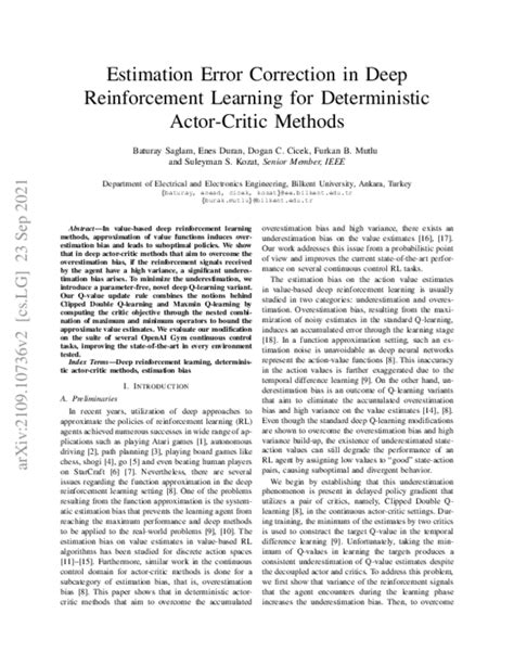 Pdf Estimation Error Correction In Deep Reinforcement Learning For Deterministic Actor Critic