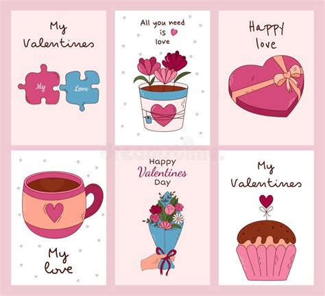 Set Of Valentine S Day Greeting Cards Vector Illustration Stock Vector