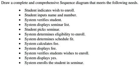 solved draw a complete and comprehensive sequence diagram that meets