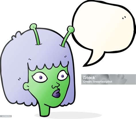 Freehand Drawn Speech Bubble Cartoon Female Alien Stock Illustration