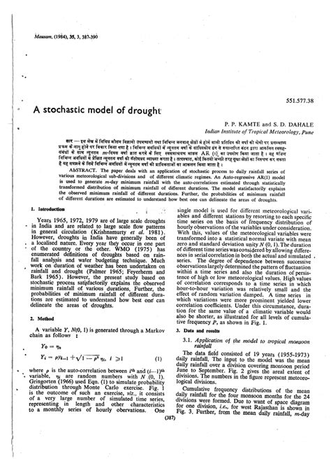 Pdf A Stochastic Model Of Drought