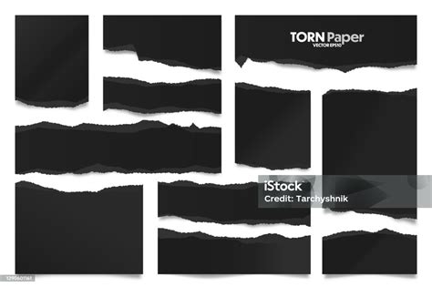 찢어진 검은 종이 스트립 찢어진 가장자리가있는 현실적인 구겨진 종이 스크랩 노트북 페이지의 파쇄 벡터 일러스트레이션 0명에 대한 스톡 벡터 아트 및 기타 이미지 Istock