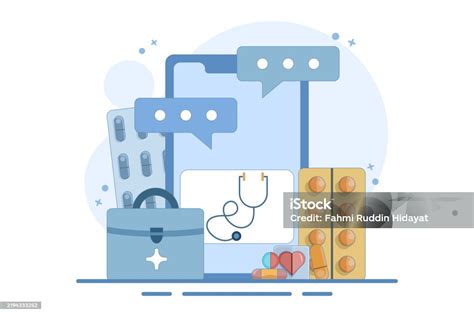 온라인 건강 원격 의료 개념 컴퓨터에 연결된 인터넷 클리닉의 모바일 애플리케이션을 통한 온라인 의료 상담 및 건강 관리 서비스 온라인 의사 상담 벡터 일러스트 레이 션 3