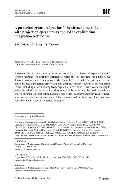 Pdf A Posteriori Error Analysis For Finite Element Methods With