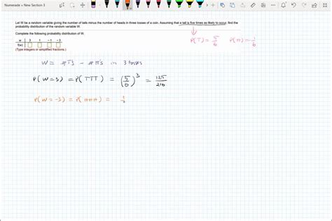 solved let w be random variable giving the number of tails minus the