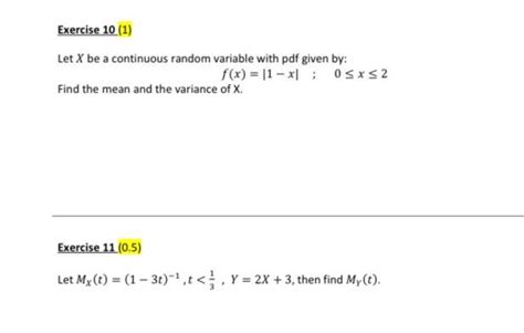 Solved Exercise 10 1 Let X Be A Continuous Random Variable