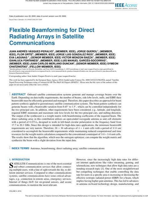 Pdf Flexible Beamforming For Direct Radiating Arrays In Satellite Communications