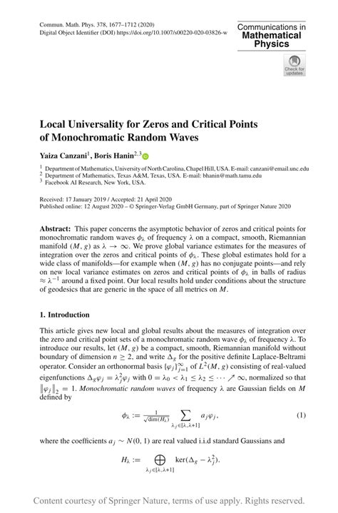 Local Universality For Zeros And Critical Points Of Monochromatic