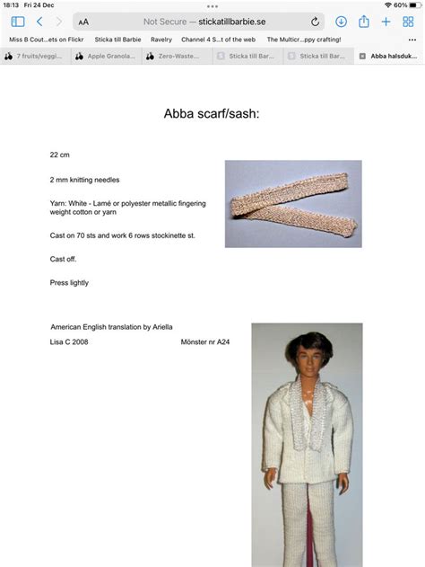 Abba Scarf Barbie Knitting Patterns Barbie Clothes Patterns Barbie Doll Clothing Patterns