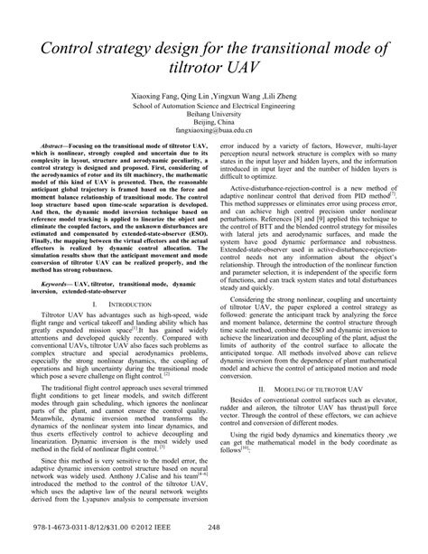 Pdf Control Strategy Design For The Transitional Mode Of Tiltrotor Uav
